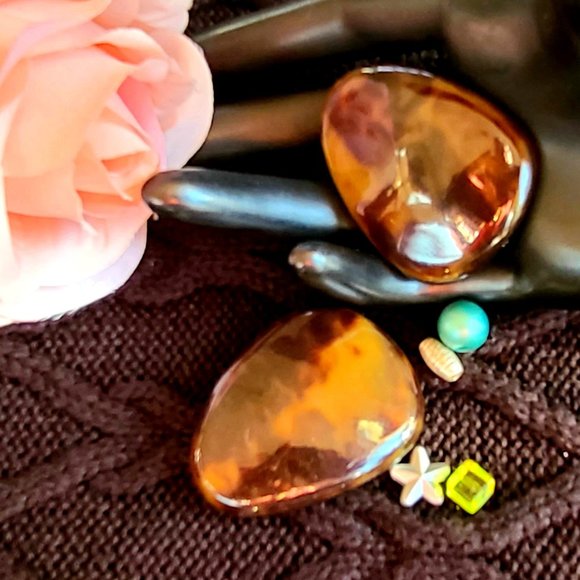 Jewelry | Vintage Turtle Shell Look Beautiful Shapeclipon Earrings ...